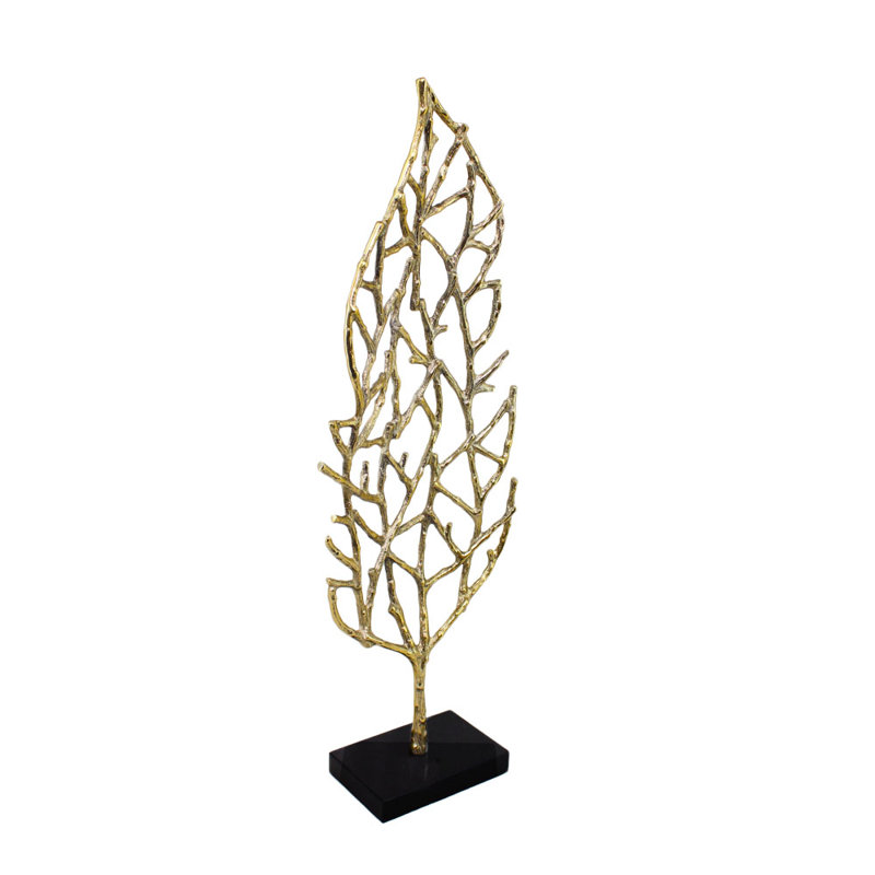 Mercer41 Frondo Tall Gold Leaf Sculpture On Marble Base | Wayfair